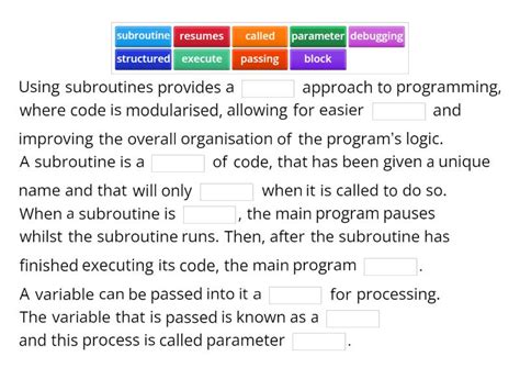 Subroutines And Parameter Passing Complete The Sentence