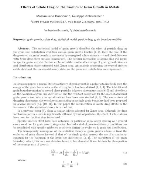 Pdf Effects Of Solute Drag On The Kinetics Of Grain Growth In Metals