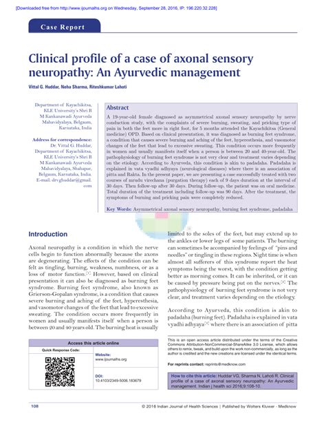Pdf Clinical Profile Of A Case Of Axonal Sensory Neuropathy An