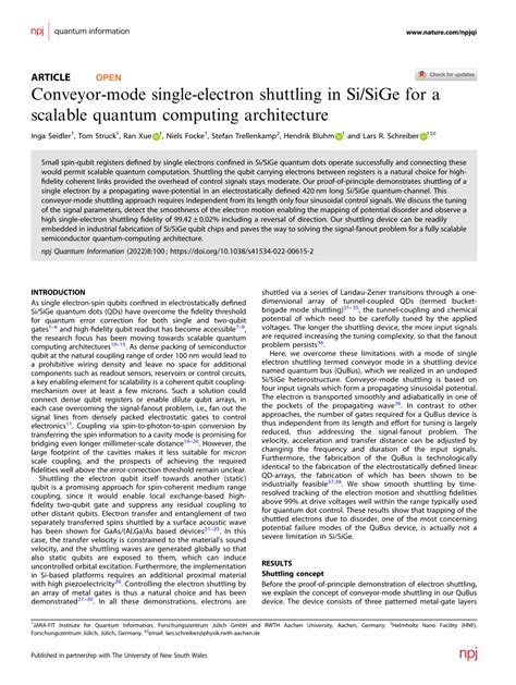Pdf Conveyor Mode Single Electron Shuttling In Sisige For A Scalable