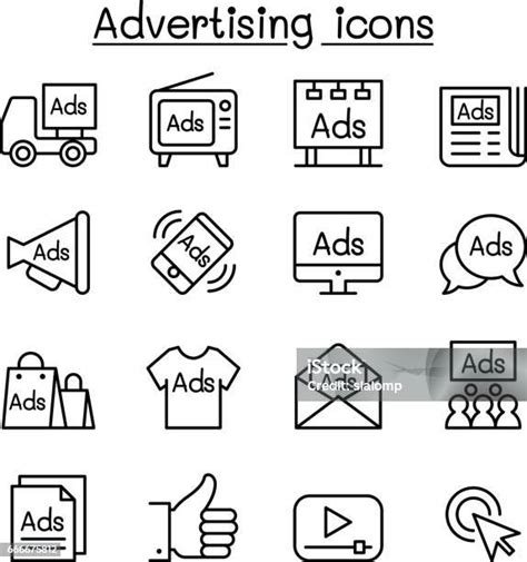 Jeu Dicônes De La Publicité Dans Le Style De Ligne Fine Vecteurs Libres