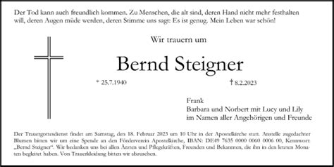 Traueranzeigen Von Bernd Steigner Trauer Nn De