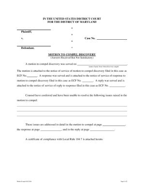 MD Motion To Compel Discovery 2016 2025 Fill And Sign Printable