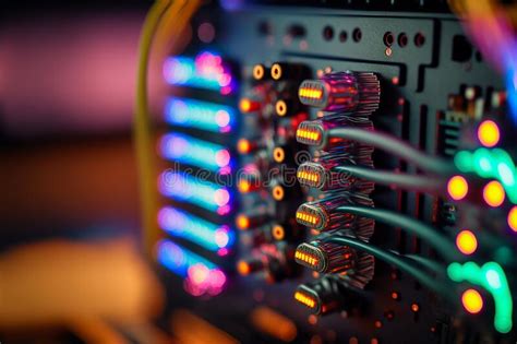 Internet Servers And In Data Center With Blinking Lights Telecommunications Concept Stock