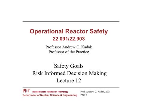 Operational Reactor Safety Safety Goals Risk Informed Decision Making