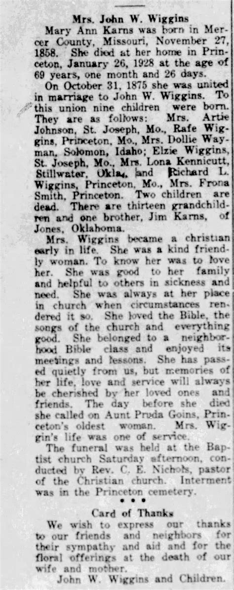Mary Ann Karnes Wiggins 1858 1928 Find A Grave Memorial