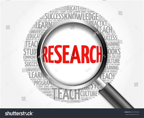 Research Word Cloud Magnifying Glass Concept Stock Illustration