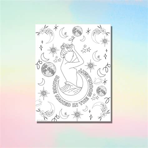 Dance Naked In The Moonlight Coloring Page Witchy Coloring Page Moon Coloring Page Spiritual