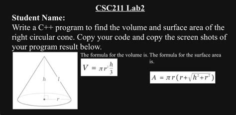 Solved Student Name Write A C Program To Find The Volume Chegg