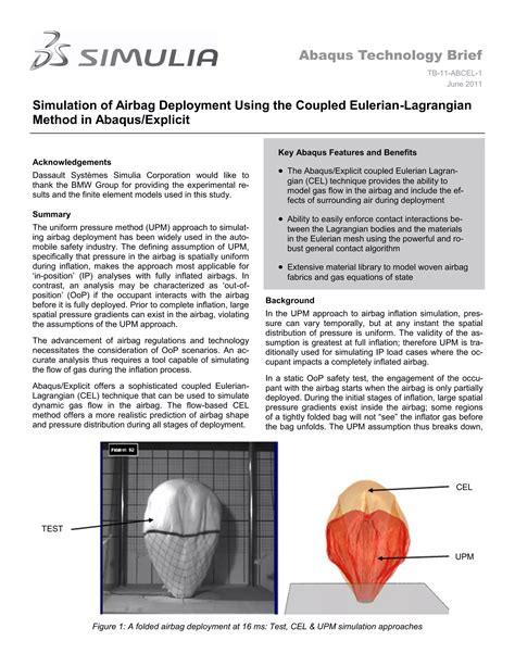 Simulation Of Airbag Deployment Using The Coupled Eulerian Lagrangian Method In Abaqusexplicit