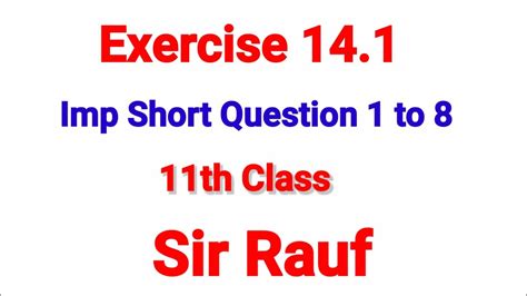 Exercise 14 1 Question 1 2 3 4 5 6 7 8 11th Class Maths Fsc Part 1 Chapter 14 Youtube