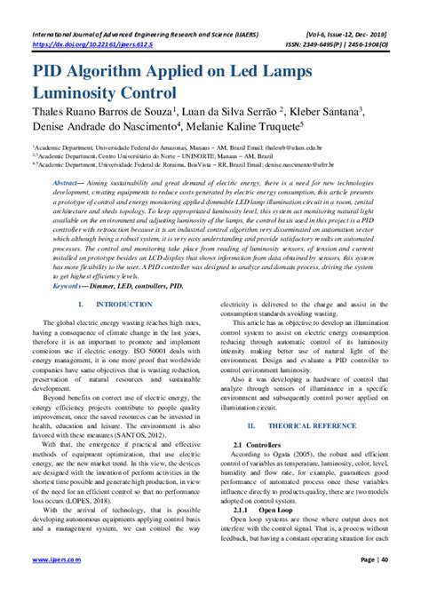 Pdf Pid Algorithm Applied On Led Lamps Luminosity Control