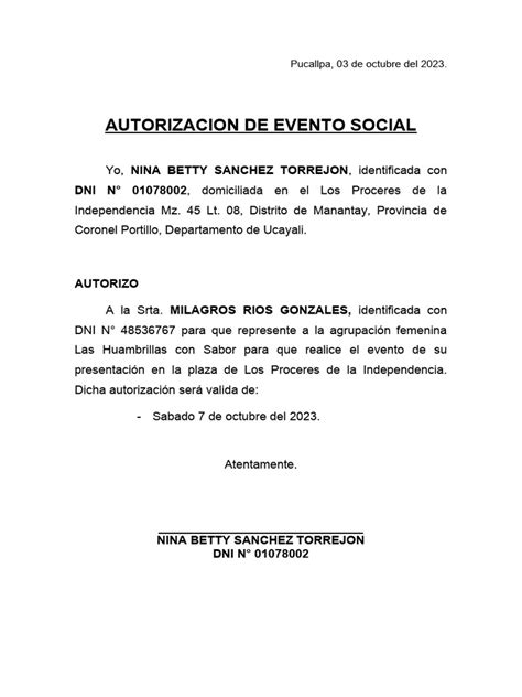 Autorizacion Evento Social Pdf