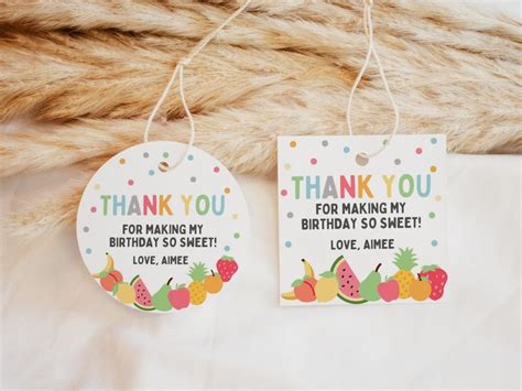 Editable Twotti Frutti Thank You Tags 2nd Birthday Girl Tropical