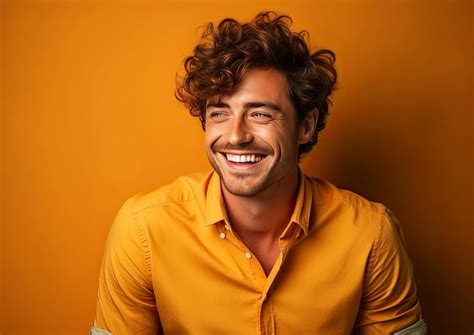 Premium Photo Happy Laughing Man On Isolated Yellow Background