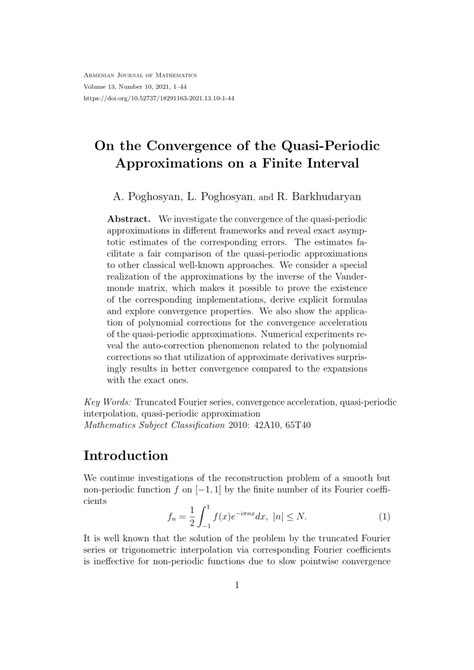 Pdf On The Convergence Of The Quasi Periodic Approximations On A Finite Interval