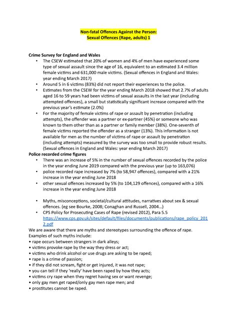 Non Fatal Offences Sexual Offences Lecturen Notes Non Fatal Offences
