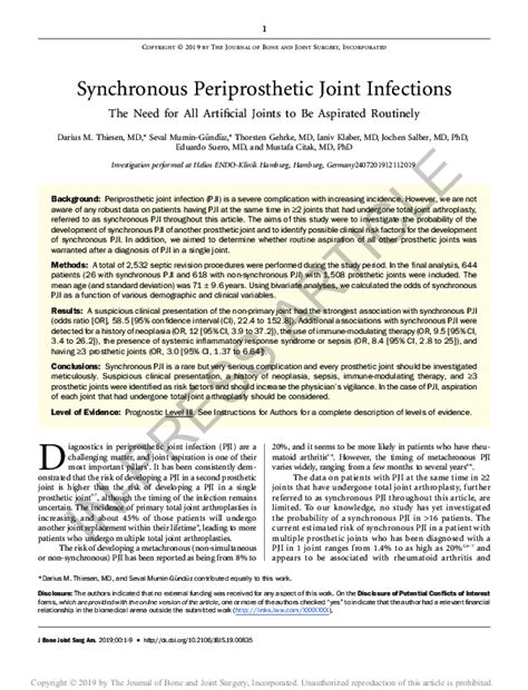 Pdf Synchronous Periprosthetic Joint Infections Ianiv Klaber