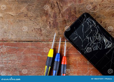 Broken Phones On Cracked Screen Stock Image Image Of Engineer