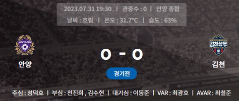Fc안양 Vs 김천상무 선발 라인업 1930 국내축구 에펨코리아