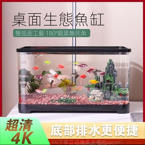 魚缸客廳家用懶人免換水 桌面塑料熱彎造景水族箱 生態創意金魚缸 蝦皮購物