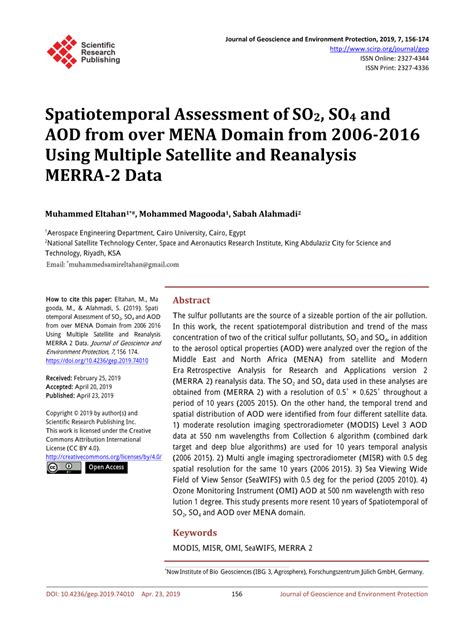 Pdf Spatiotemporal Assessment Of So2 So4 And Aod Over Mena Domain From 2006 2016 Using