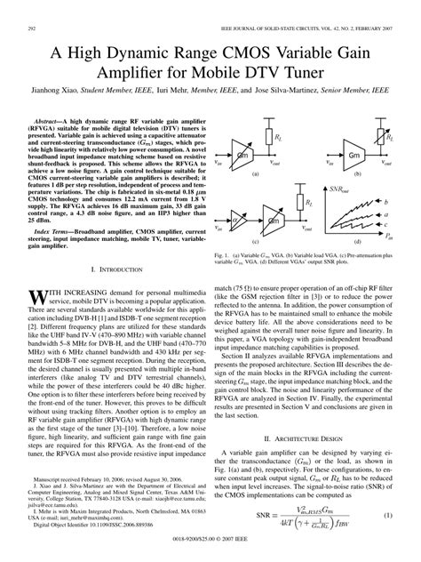 Pdf A High Dynamic Range Cmos Variable Gain Amplifier For Mobile Dtv Tuner