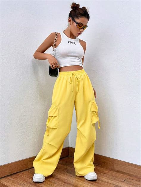 SHEIN Coolane Flap Pocket Side Drawstring Waist Cargo Pants SHEIN USA