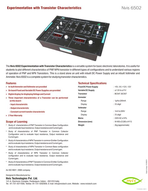 Nvis Transistor Characteristics Experimentation System