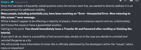 Developers Are Aware About Error Unexpected Error Now Returning To Title Screen R