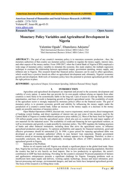 Monetary Policy Variables And Agricultural Development In Nigeria Pdf