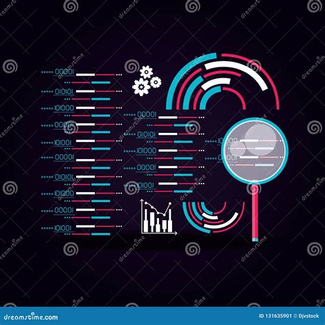 Magnifying Glass With Data Center And Circuits Stock Vector