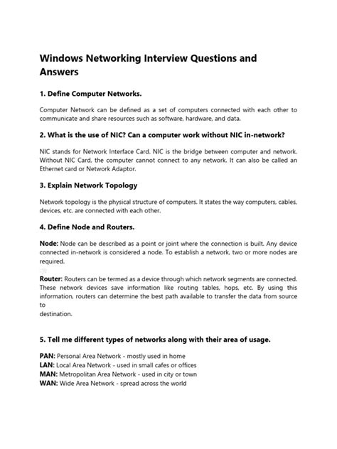 Windows Networking Interview Questions And Answers Pdf Computer Network Network Topology