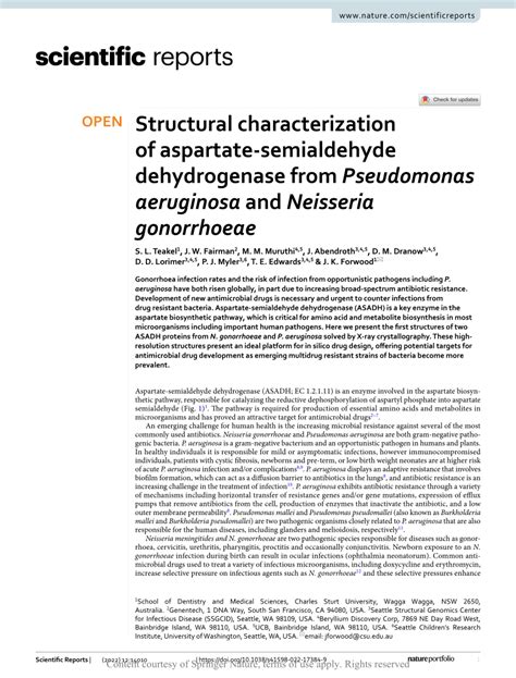 Pdf Structural Characterization Of Aspartate Semialdehyde Dehydrogenase From Pseudomonas