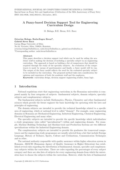 Pdf A Fuzzy Based Decision Support Tool For Engineering Curriculum Design