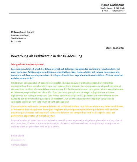 Das perfekte Bewerbungsschreiben für dein Praktikum Mustervorlage