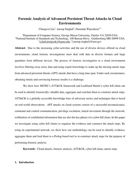 Pdf Forensic Analysis Of Advanced Persistent Threat Attacks In Cloud Environments