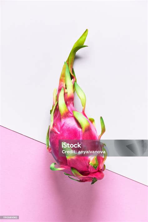 두 톤 이중 색상 종이 흰색과 분홍색 배경에 드래곤 프루트 와 창조적 인 평면 레이아웃 꼭대기 전망 전체 신선한 잘 익은 건강한