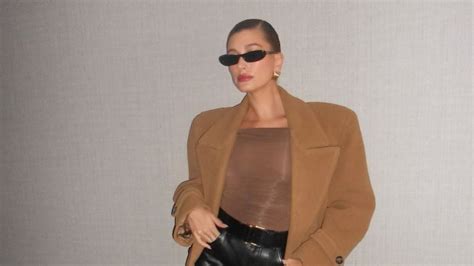 Hailey Bieber Looks So Chic In An Oversized Tan Coat And Tiny Leather