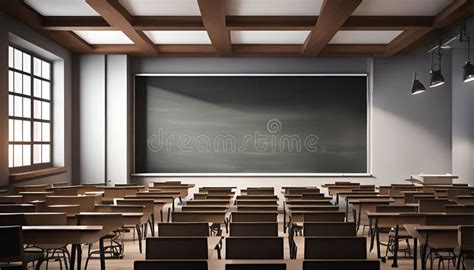 Empty Classroom With Rows Of Desks And A Blackboard Stock Illustration Illustration Of