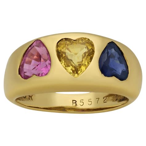 Van Cleef And Arpels Three Heart Shape Sapphires In 18ct Yellow Gold Circa 1980 For Sale At 1stdibs