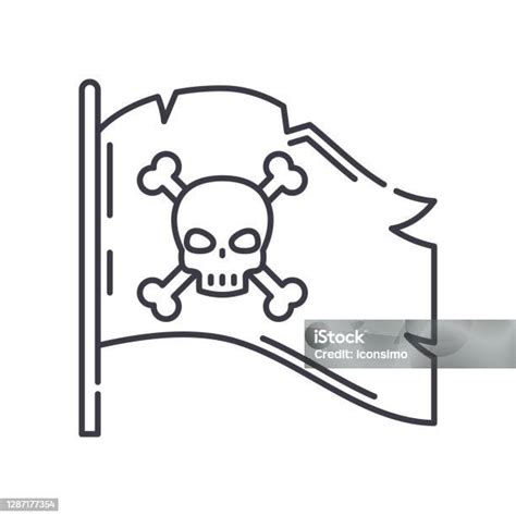 해적 플래그 아이콘 선형 격리 된 그림 얇은 선 벡터 웹 디자인 기호 흰색 배경에 편집 가능한 스트로크와 개요 개념 기호 검은색에 대한 스톡 벡터 아트 및 기타 이미지