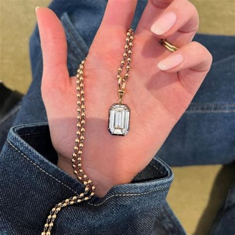 8ct Emerald Cut White Sapphire Ball Chain Necklace Sayabling