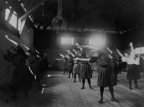 Girls Physical Education Class 1908 Black White Photograph By Mark