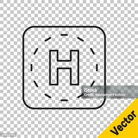 투명 한 배경에 격리 된 블랙 라인 헬리콥터 랜딩 패드 아이콘 헬리패드 지역 플랫폼 H 문자 벡터 아이콘에 대한 스톡 벡터 아트