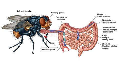 Illustration Of A Fly Likely Musca Domestica With A Detailed Internal