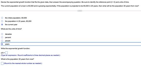 Solved Devise The Exponential Growth Function That Fits The Chegg