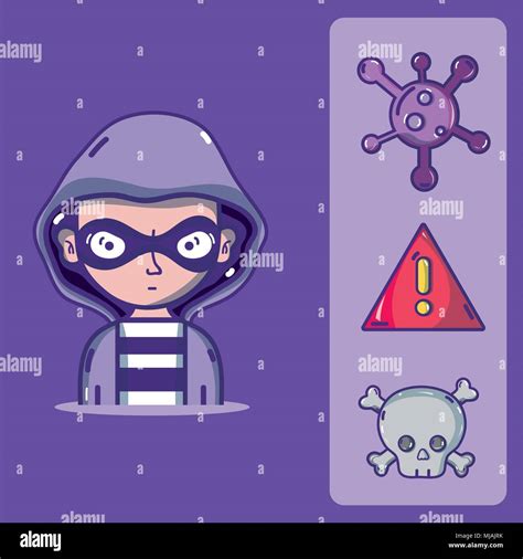 Hacker With Cybercrimes And Virus Symbols Stock Vector Image And Art Alamy