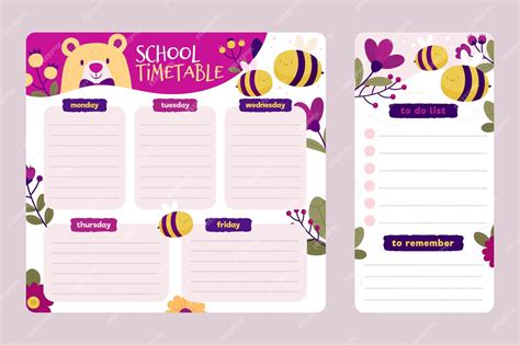 Free Vector Creative School Timetable With Illustrations