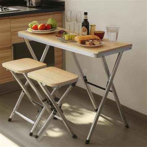 Kitchen Interior With Wooden Table And Chairs 3d Render Stock